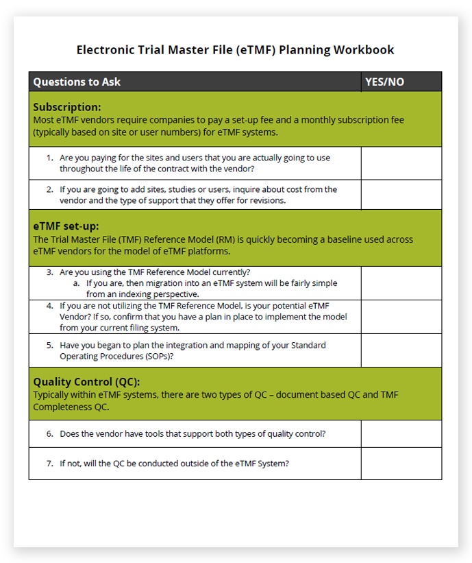 eTMF Planning & Implementation Workbook